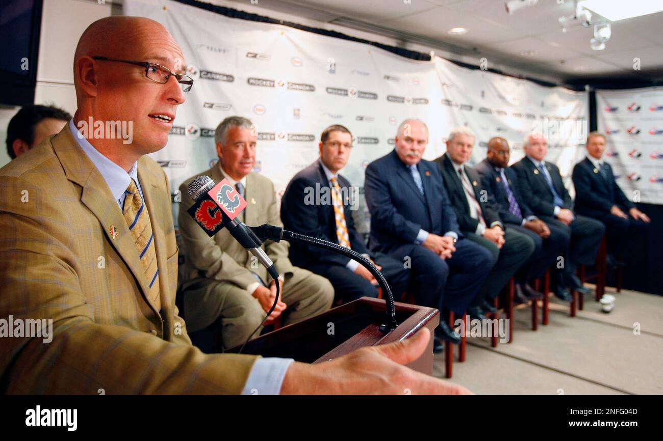 Former Calgary Flame Jim Peplinski (left) talks about the successful ...