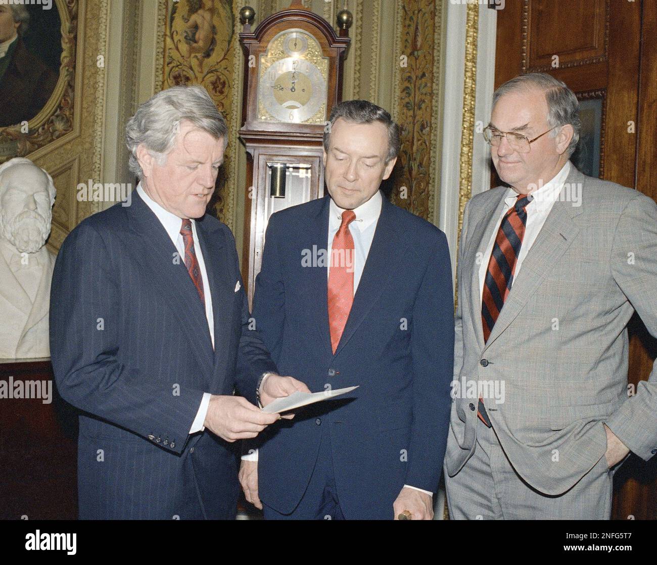 Sen. Edward Kennedy, Mass., left, Orin Hatch, R-Utah, center, and Sen ...