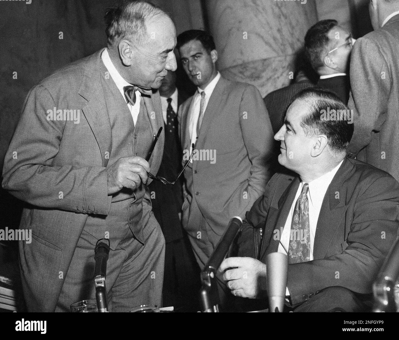 Special Army counsel Joseph N. Welch exchanges pleasantries with Sen ...