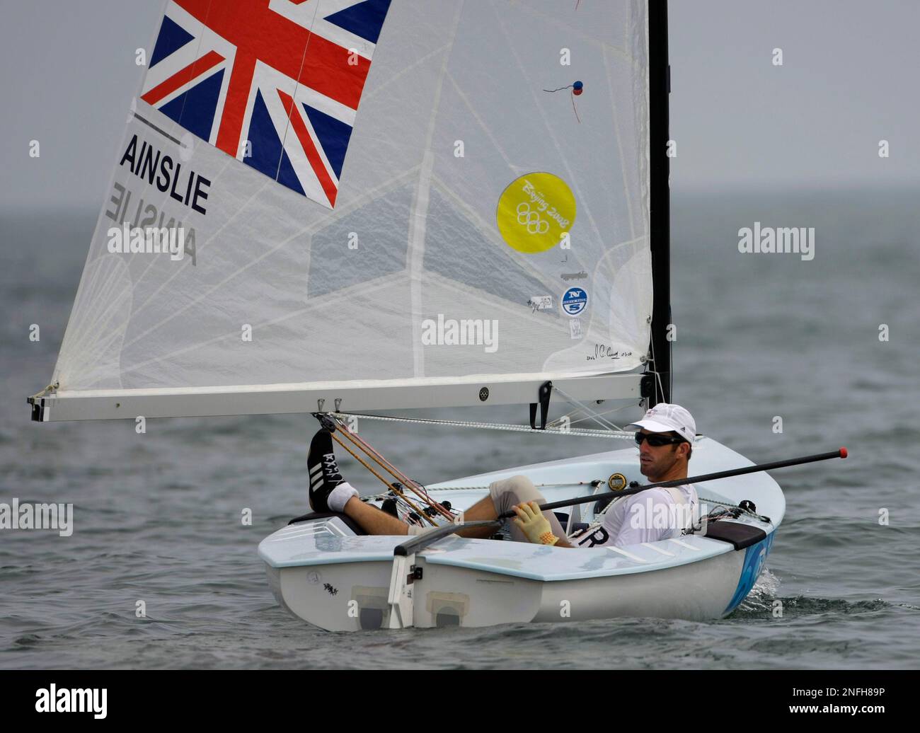 Britain's Ben Ainslie waits for the start of the medal race of the Finn ...