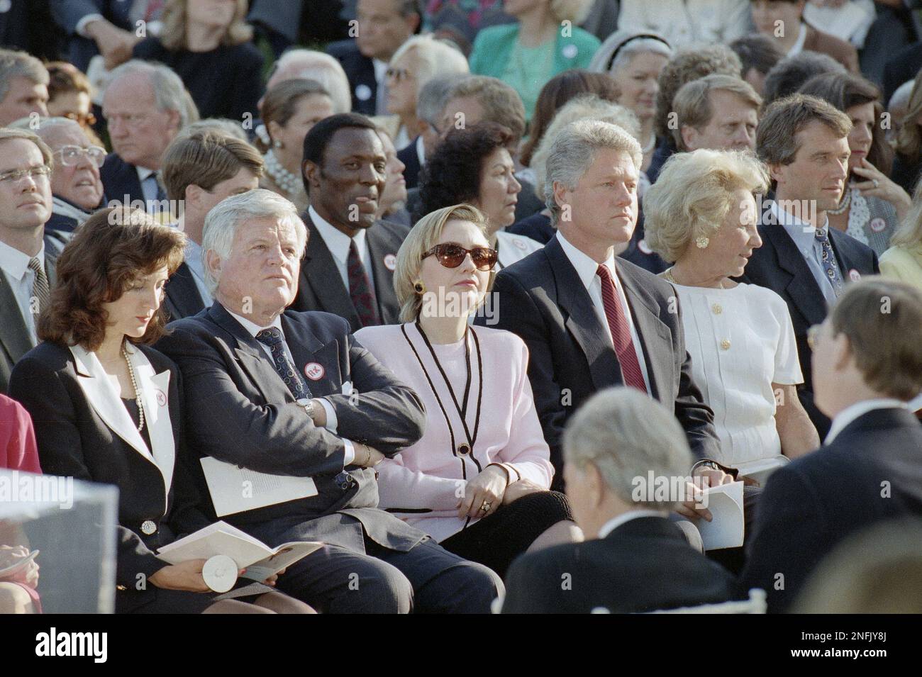 Pres. Bill Clinton, third from right, and Hillary Clinton, center, join ...
