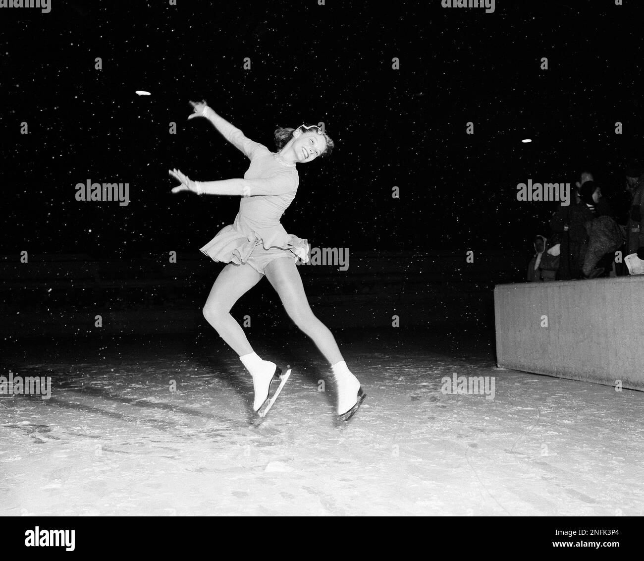 Carol Heiss, 16-year-old skater from Ozone Park, New York, performs for ...