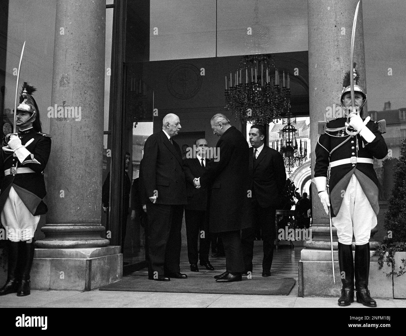 West German Chancellor Kurt Georg Kiesinger, right, takes leave from ...