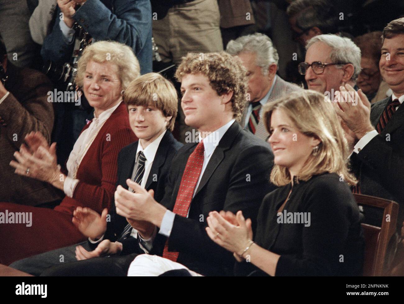 Sen. Edward Kennedy, D-Mass., (not shown) speaks to a reporter during a ...