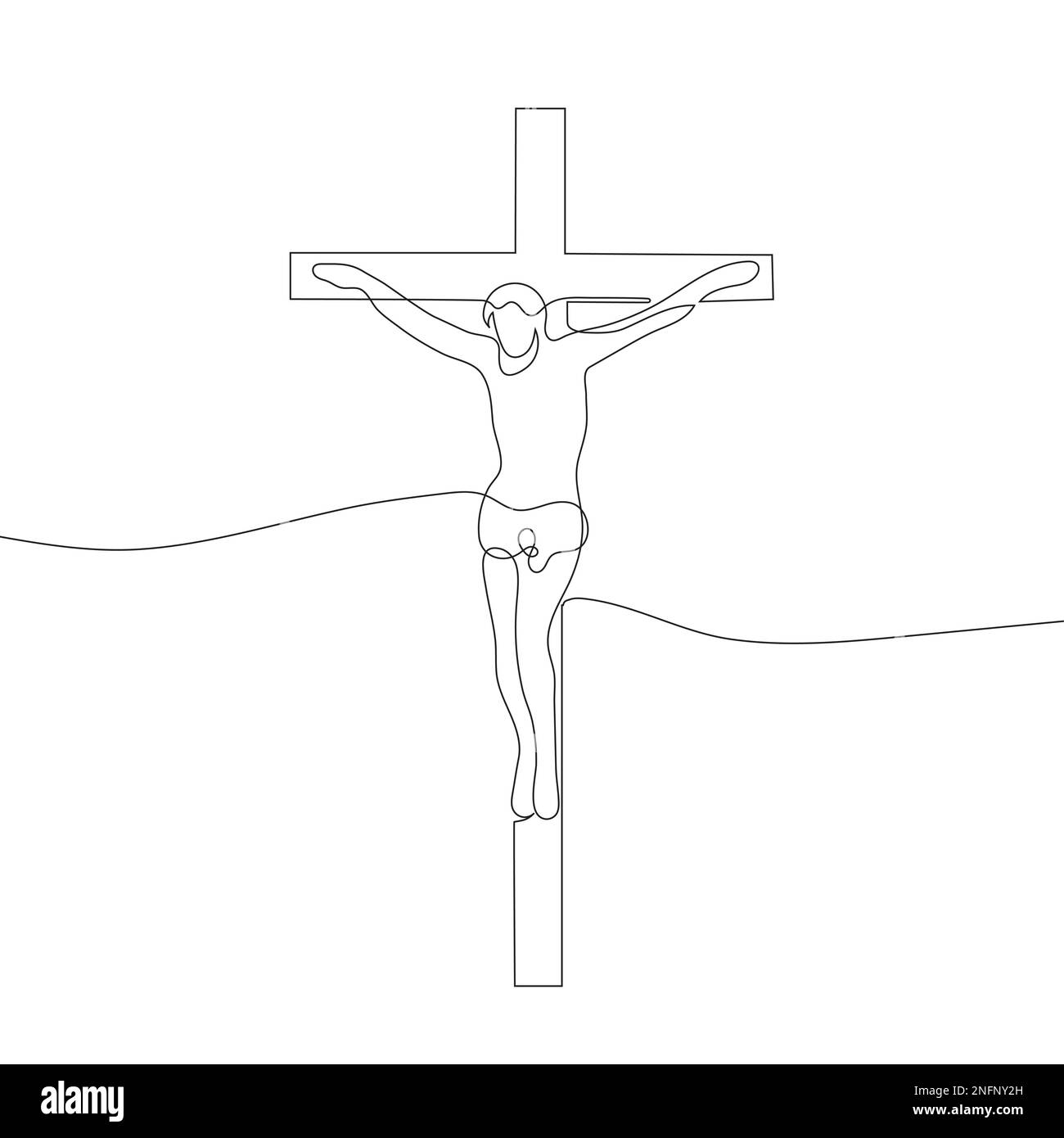 Jesus Am Kreuz Gezeichnet Durch Eine Linie Christliches Symbol Jesus Am Kreuz Gezeichnet Durch Eine Linie Christliches Symbol