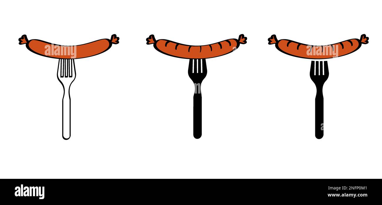 Cartoon Bratwurst, Hot Dog, Wurst auf Gabel. Fast-Food-Symbol ...