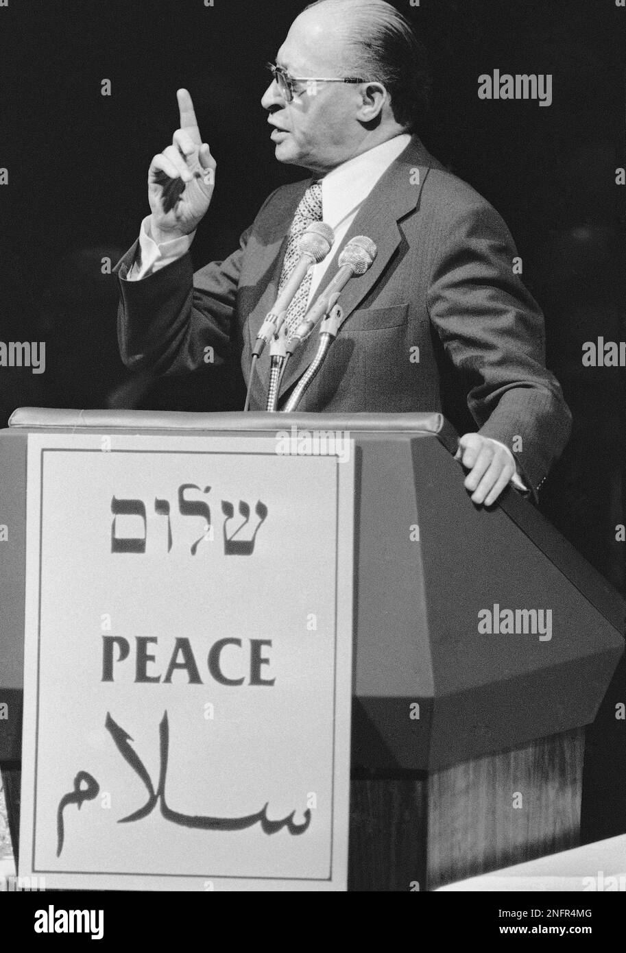 Israeli Prime Minister Menachem Begin gestures during a "Salute to ...