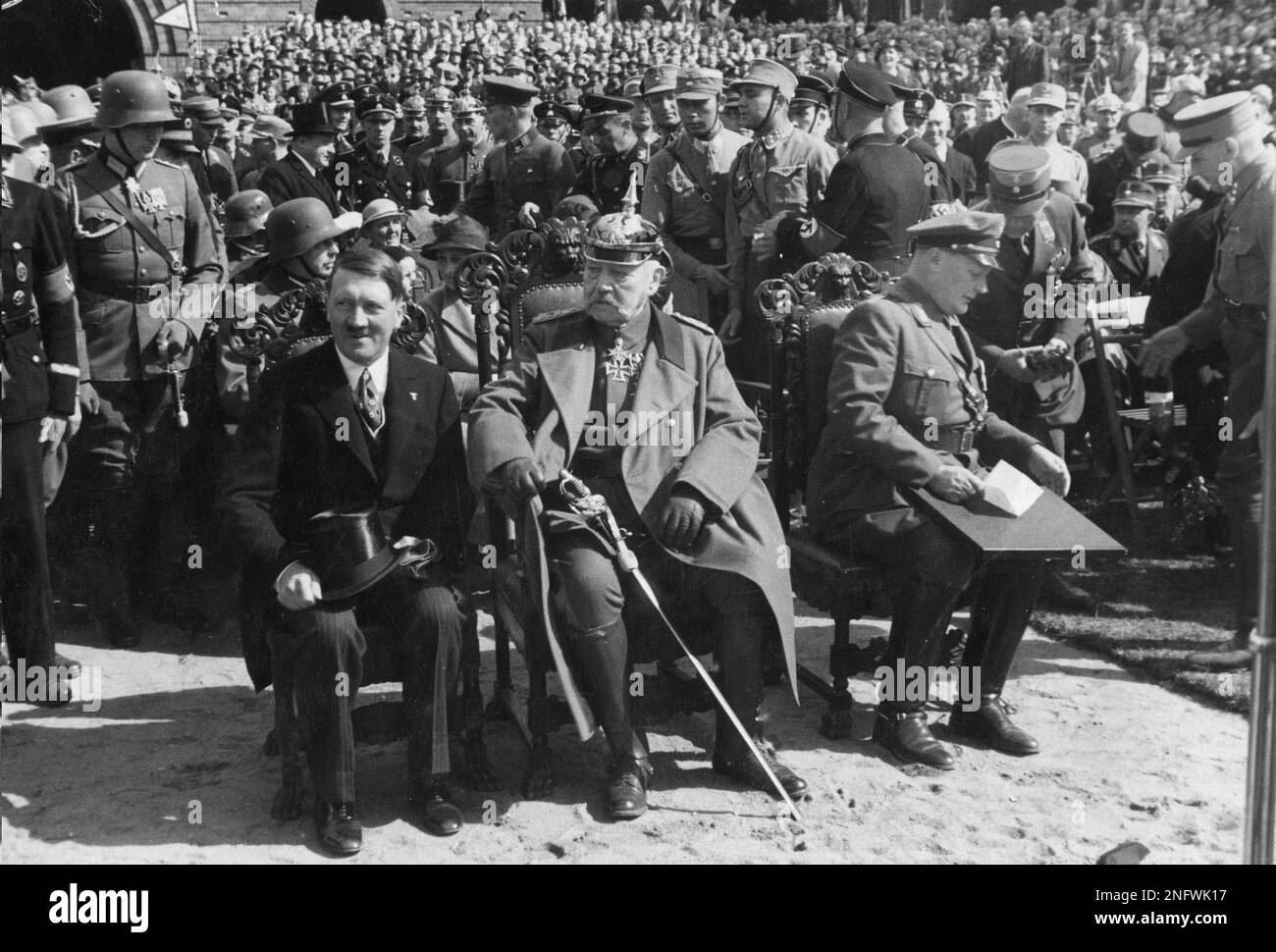 Reichschancellor Adolf Hitler left, is sitting next to Reichspresident ...