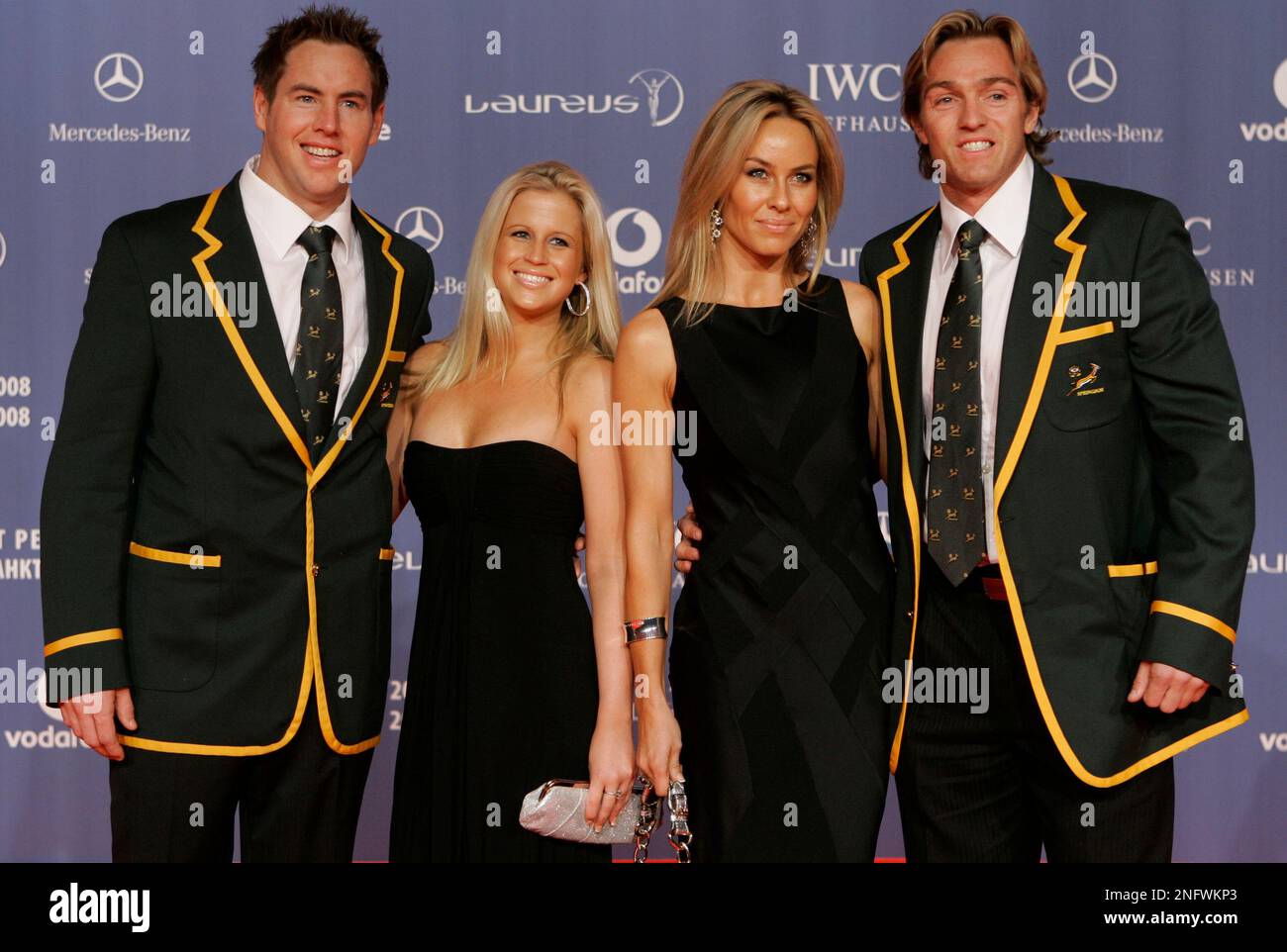 Players of South Africa's rugby team, Butch James, left, with his ...