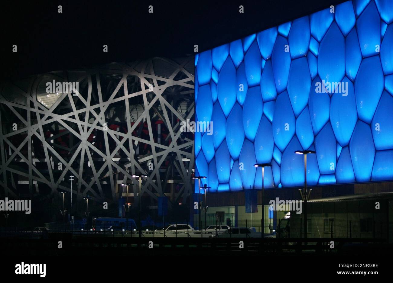 The translucent walls of the National Aquatics Center, known as the ...