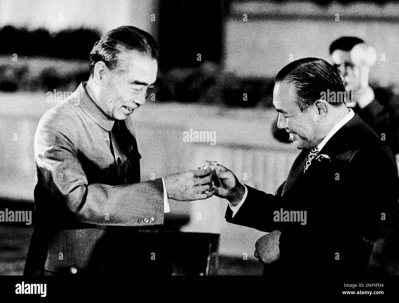 Premier Chou En-lai of China, left, and Prime Minister Kakuei Tanaka of ...