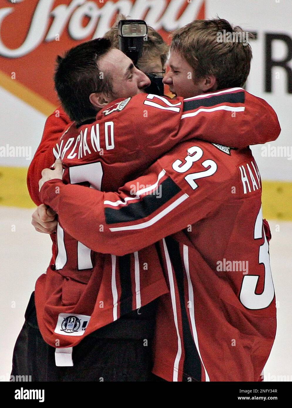 Team Canada's Brad Marchand, of Hammonds Plains, N.S., congratulates ...