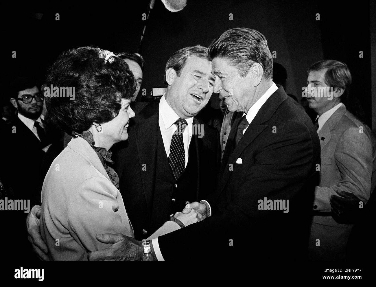 Republican presidential hopeful Ronald Reagan, right, listens to Rev ...