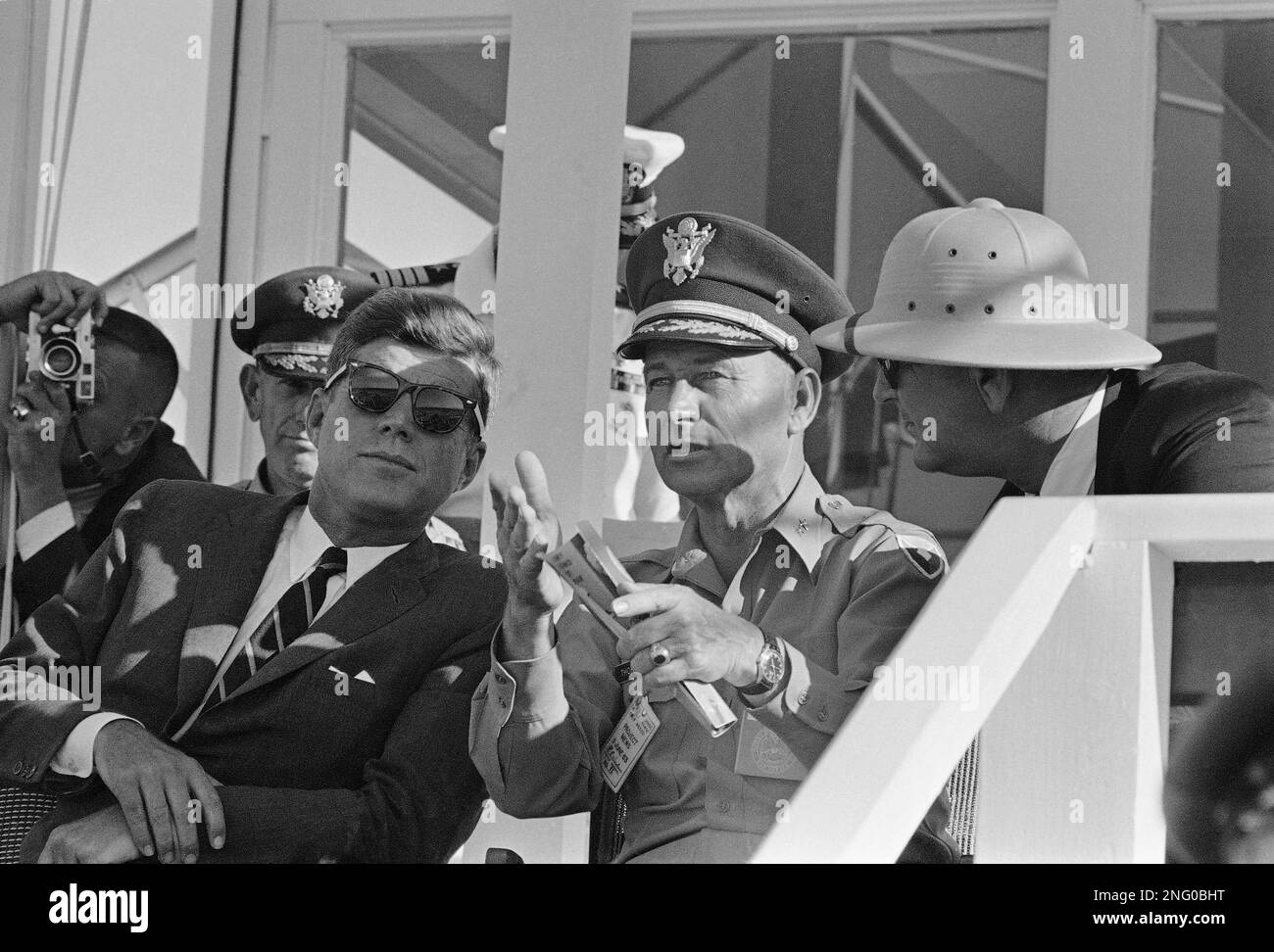 Major General J.F. Thorlin, center, commander of the White Sands ...