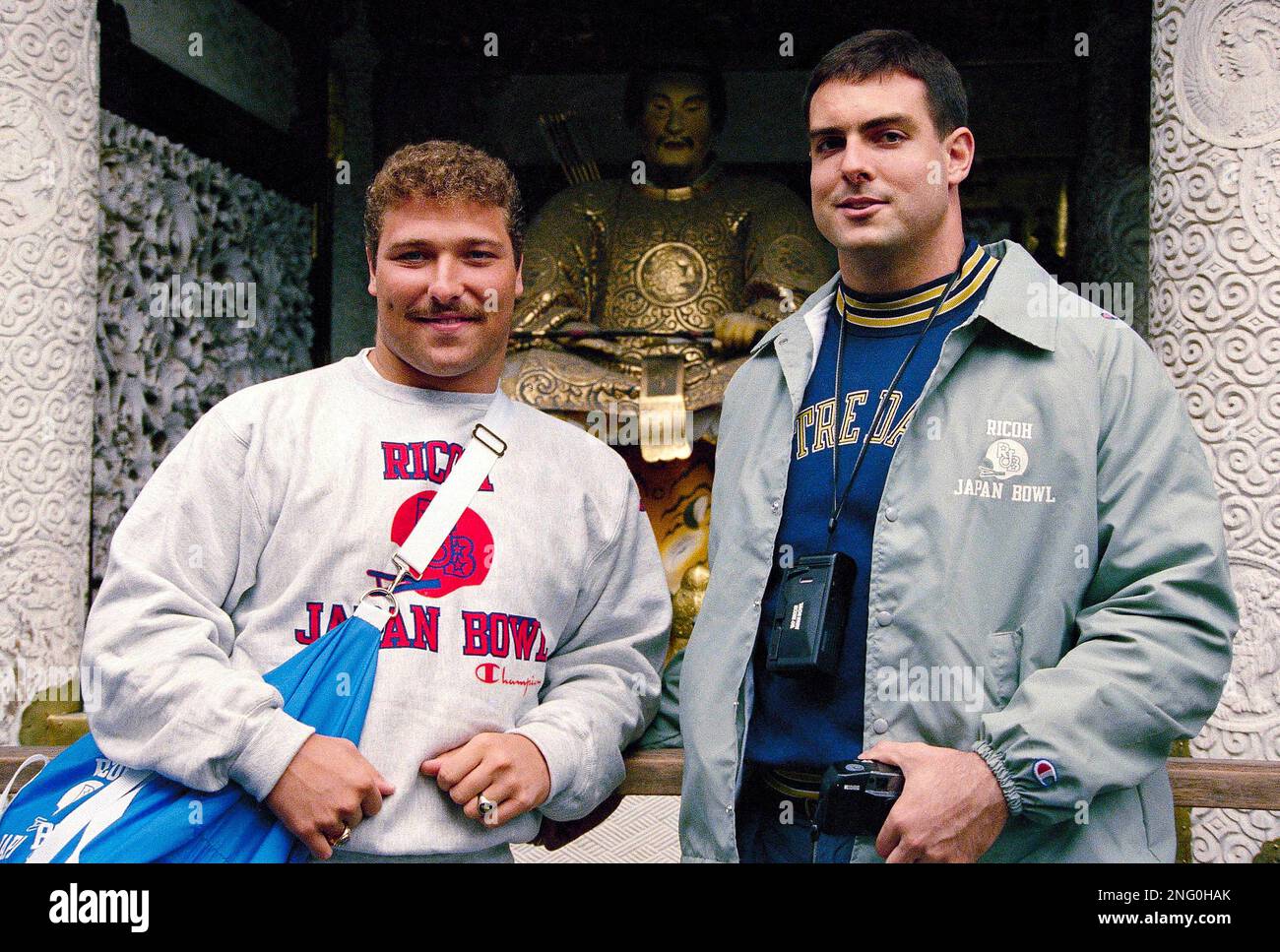 All American linesmen Mark Messner, left, of Michigan and Andy Heck of ...