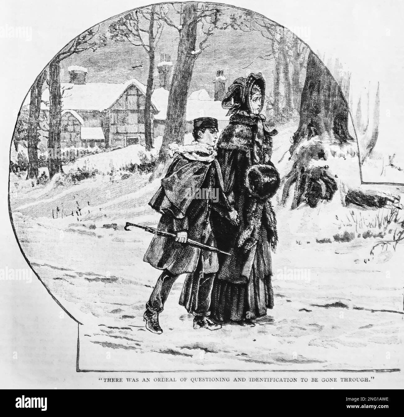 Eine Skizze aus dem 19. Jahrhundert, auf der eine Mutter und ein ...