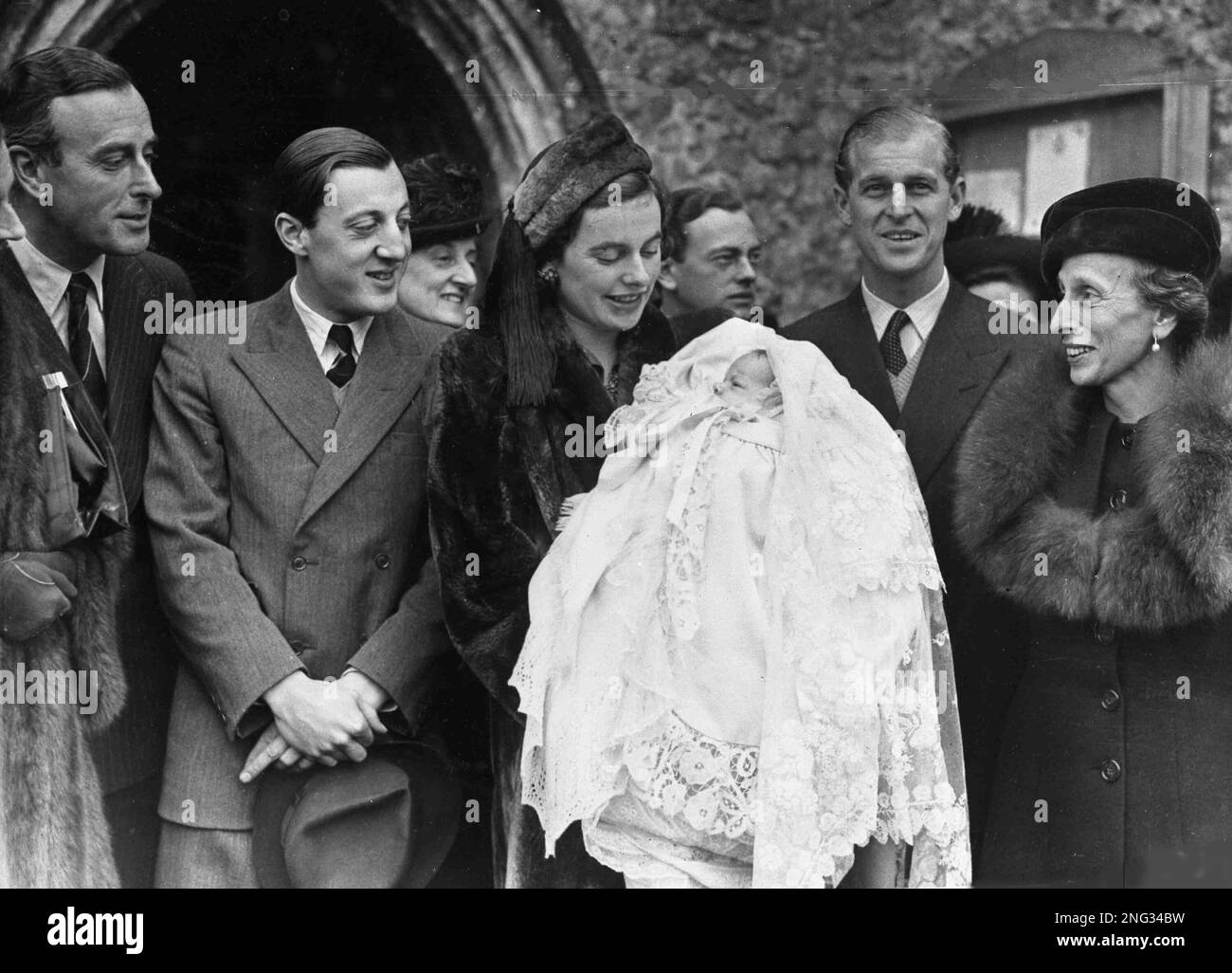 Members of the christening party for Norton Louis, son of Lord and Lady Brabourne, at Mersham-le ...