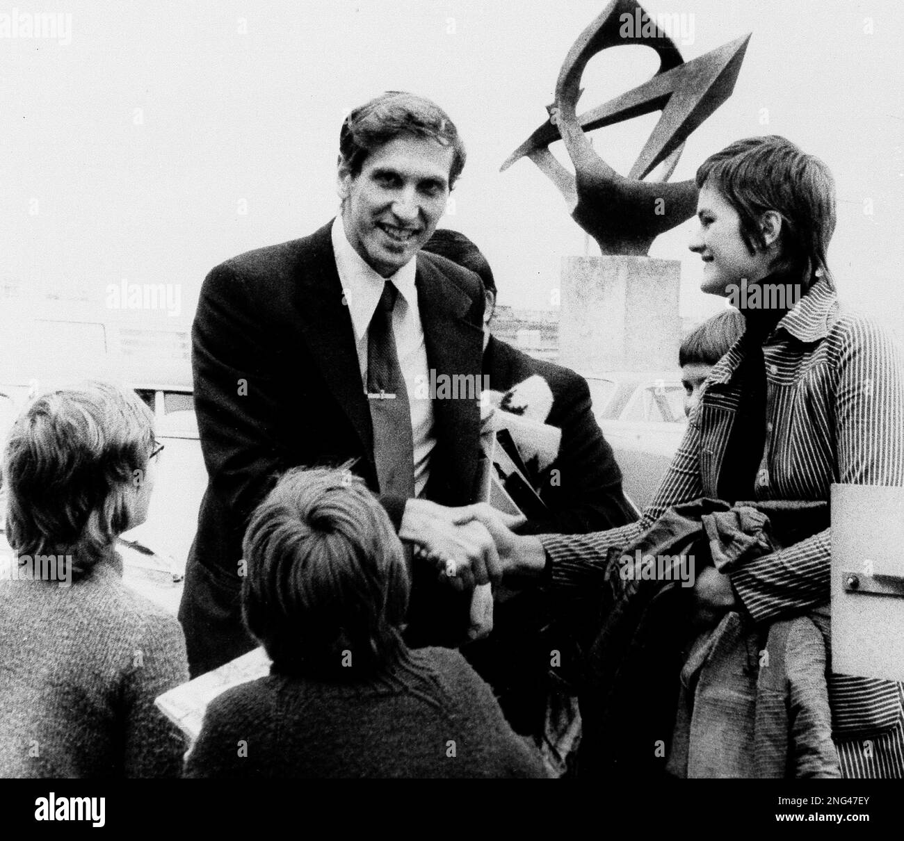 New world chess champion Bobby Fischer of the U.S. is greeted by young ...