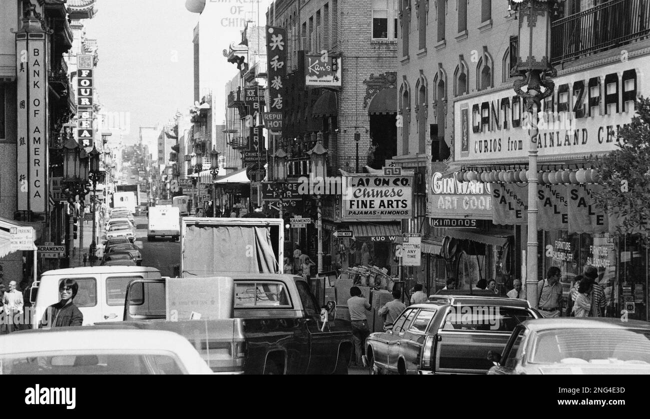 This is Chinatown in San Francisco, looking north on Grant Street on ...