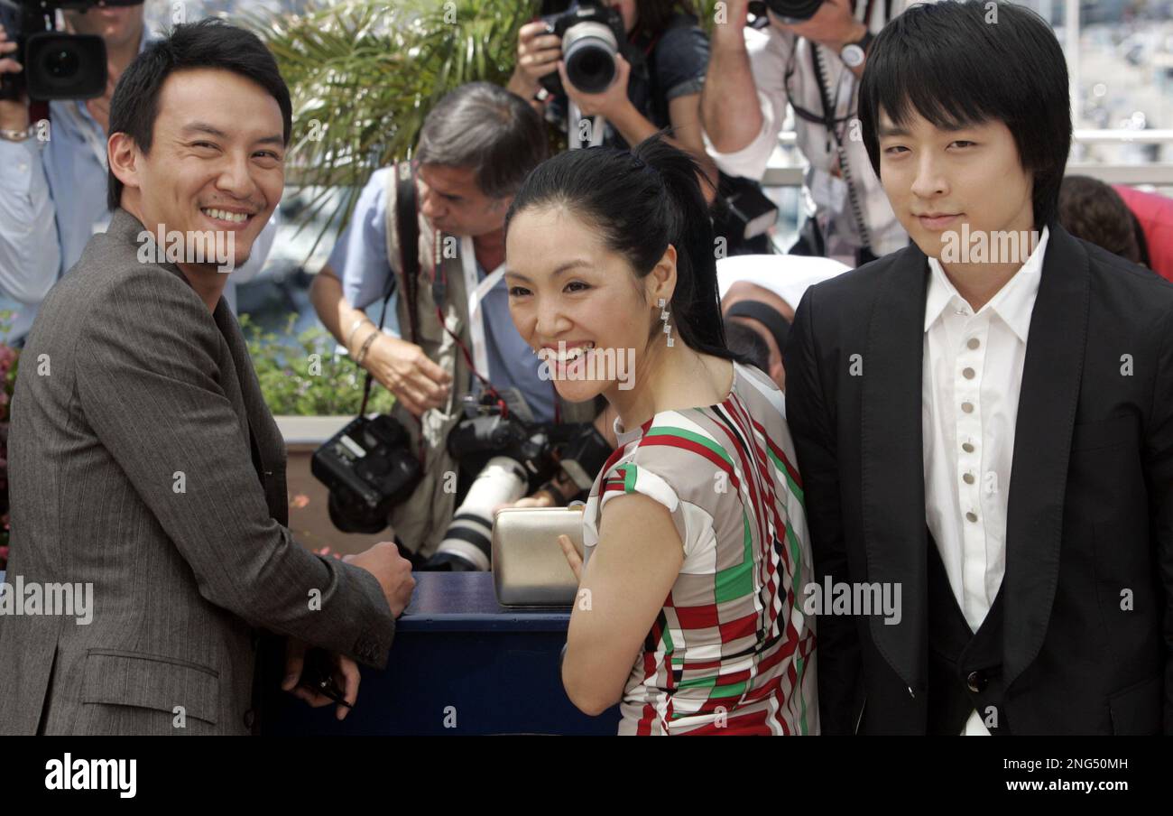 From left, Taiwanese actor Chang Chen, Korean actress Zia, and Korean actor In-Hyung Kang pose ...