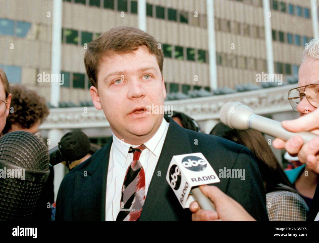 Los Angeles police officer Laurence Powell answers questions after a ...