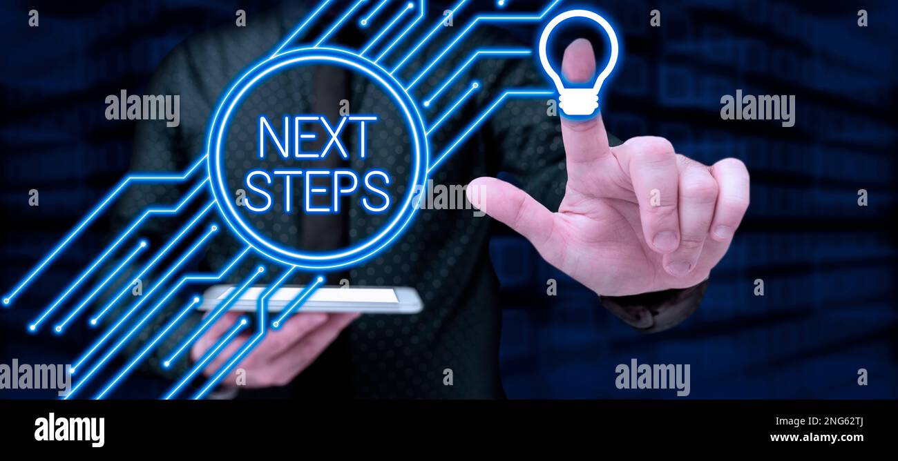 Konzeptionelle Beschriftung Nächste Schritte. Wort für Zahl des ...