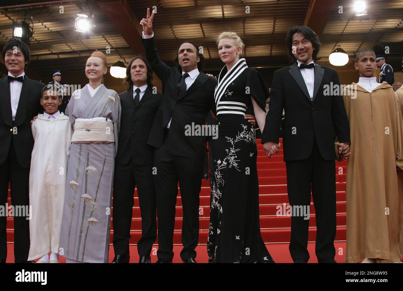 From left, Japanese actor Satoshi Nikaido, Moroccan actor Boubker Ait ...
