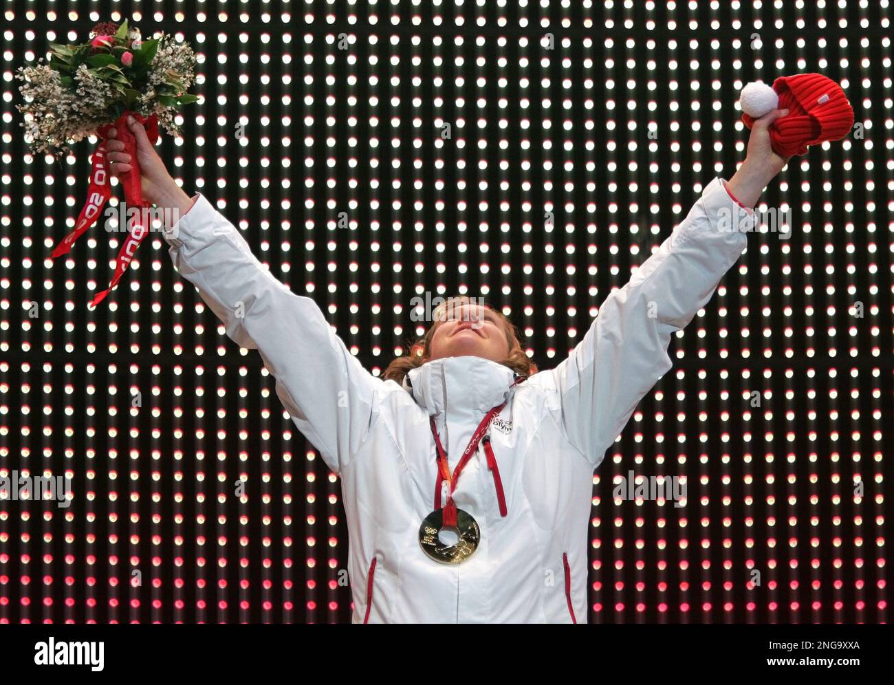 Switzerland's gold medal winner Daniela Meuli celebrates during the ...