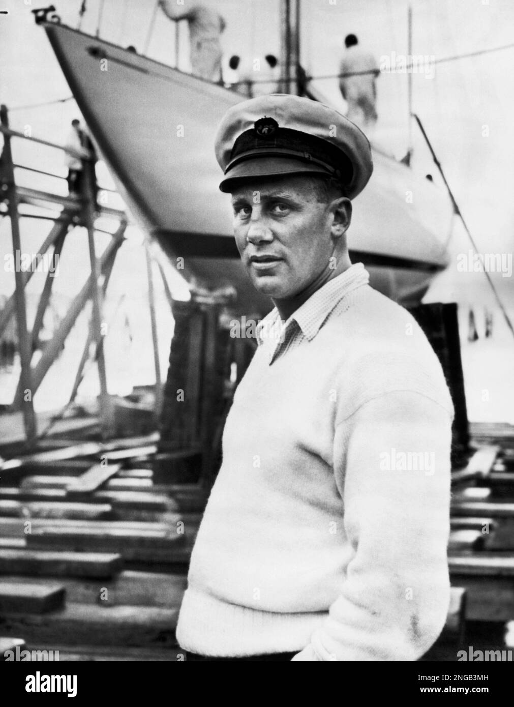 Graham Mann, skipper of the British yacht "Sceptre", is seen in front ...