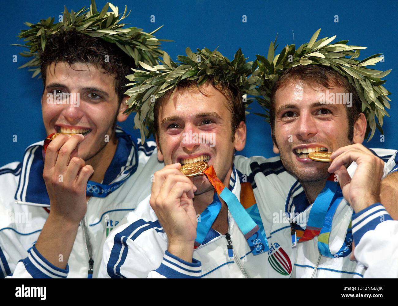 From left, Italian fencers Andrea Cassara, Salvatore Sanzo and Simone ...