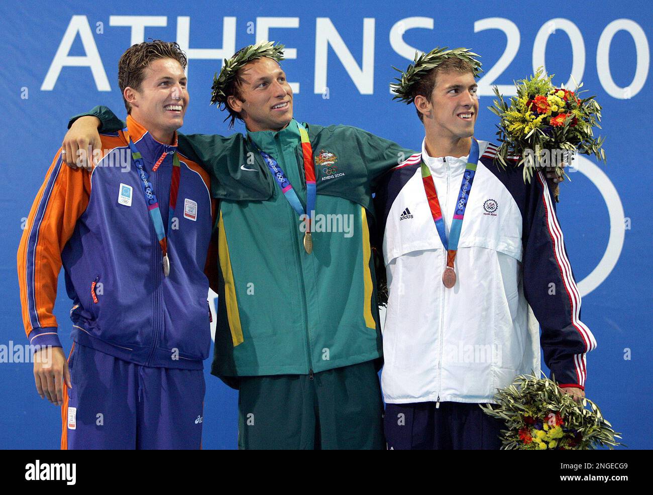 Bronze medalist Michael Phelps, right, of the U.S., gold medalist Ian ...
