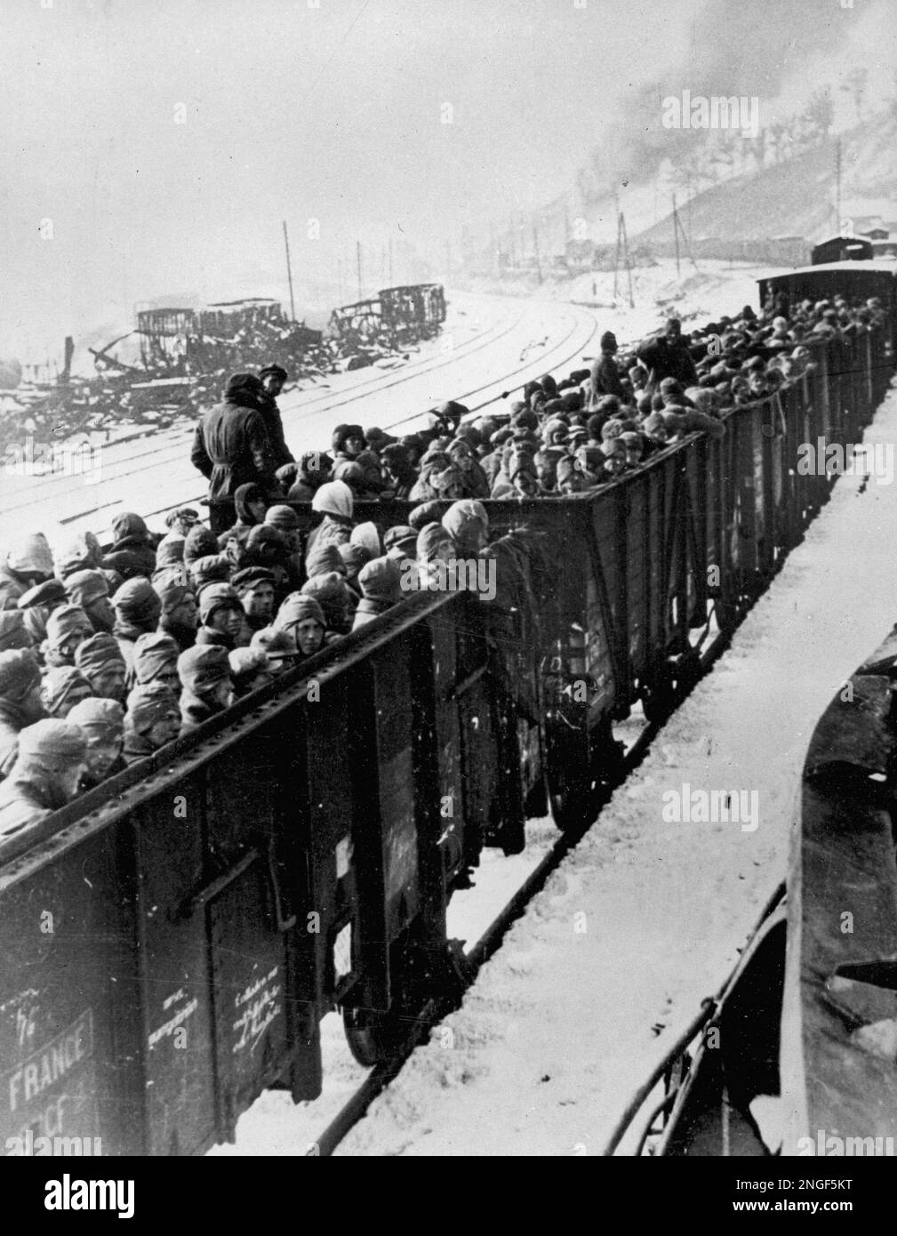 Russian prisoners of war captured in the drive on Moscow are packed in ...