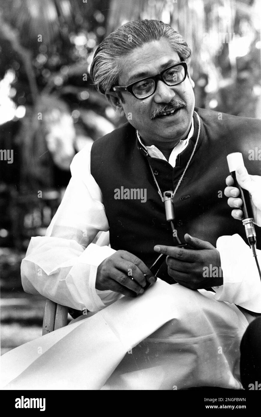 Sheik Mujibur Rahman, President of the Awami League, is shown during a ...