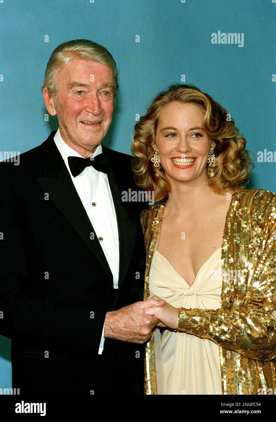 American actress Cybill Shepherd and actor James Stewart are shown ...