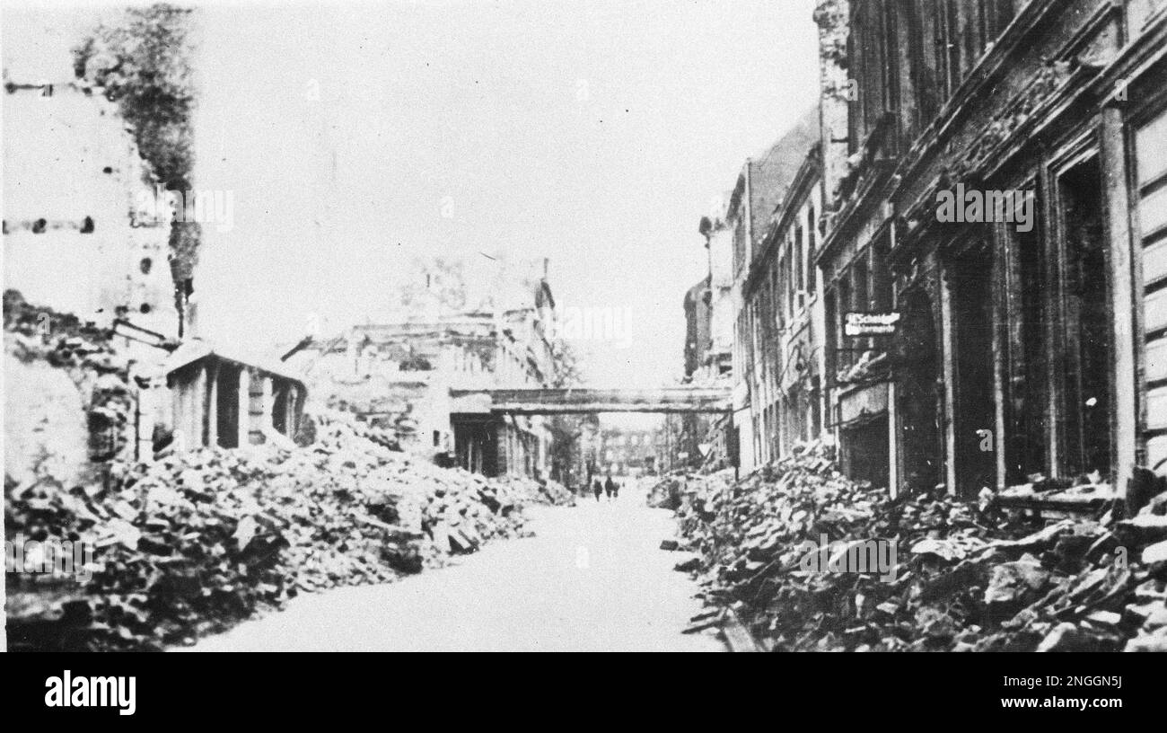 This 1943 photo shows the extensive damage in the streets of Germany's ...