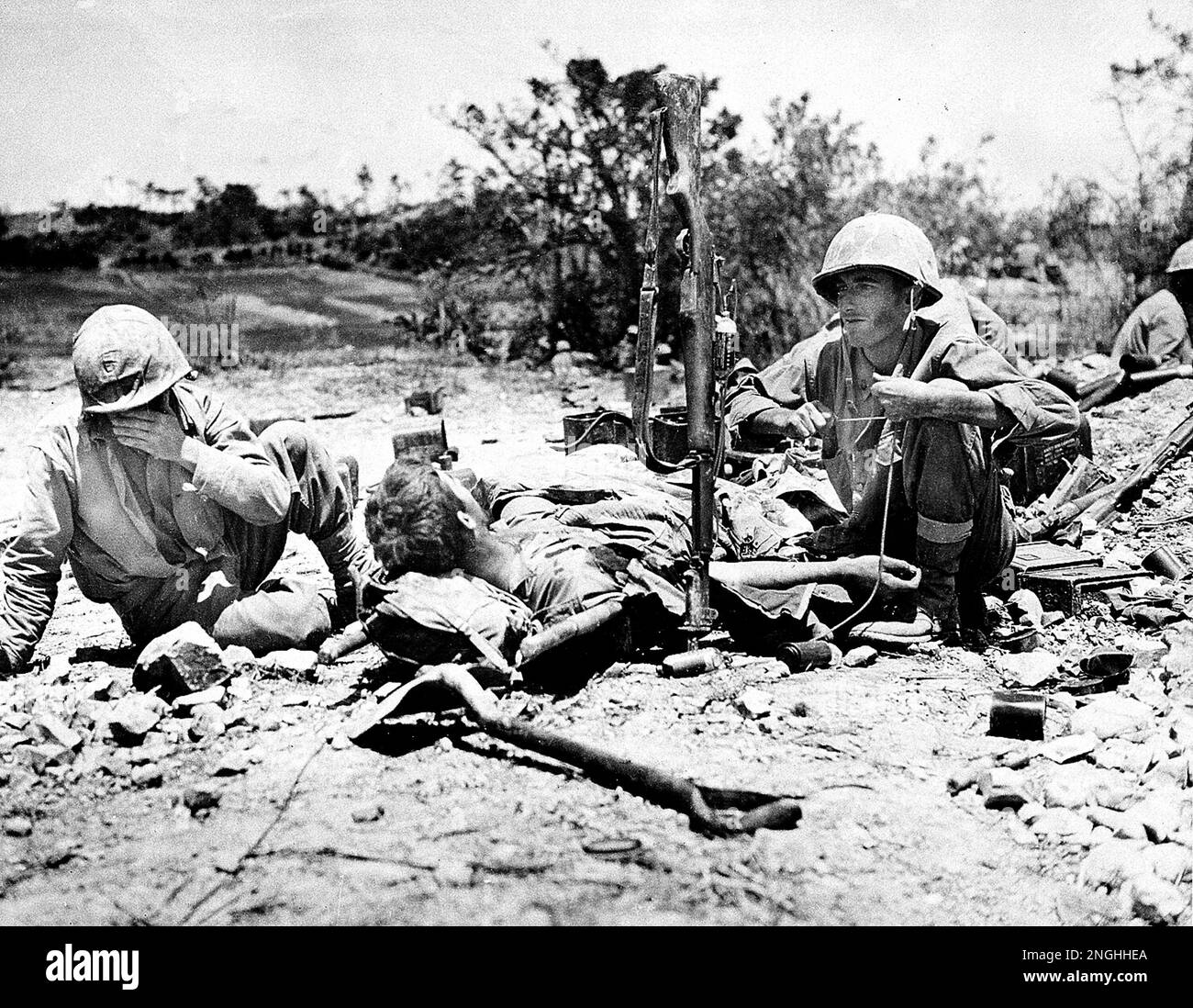 In this image provided by the U.S. Marine Corps, a wounded U.S. Marine ...