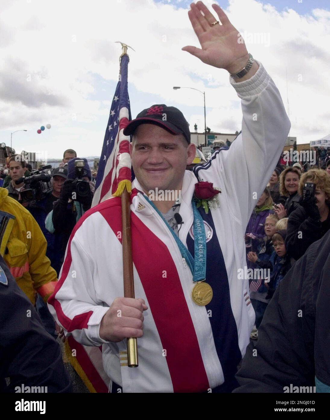 U.S. Olympic gold medal wrestler Rulon Gardner waves to the crowd that ...