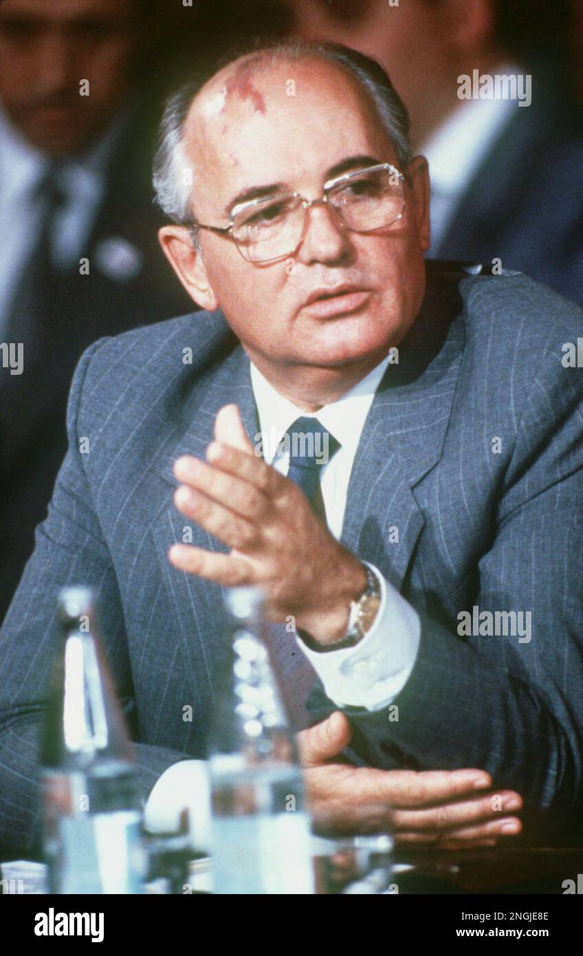 Soviet leader Mikhail Gorbachev, pictured during a joint news ...