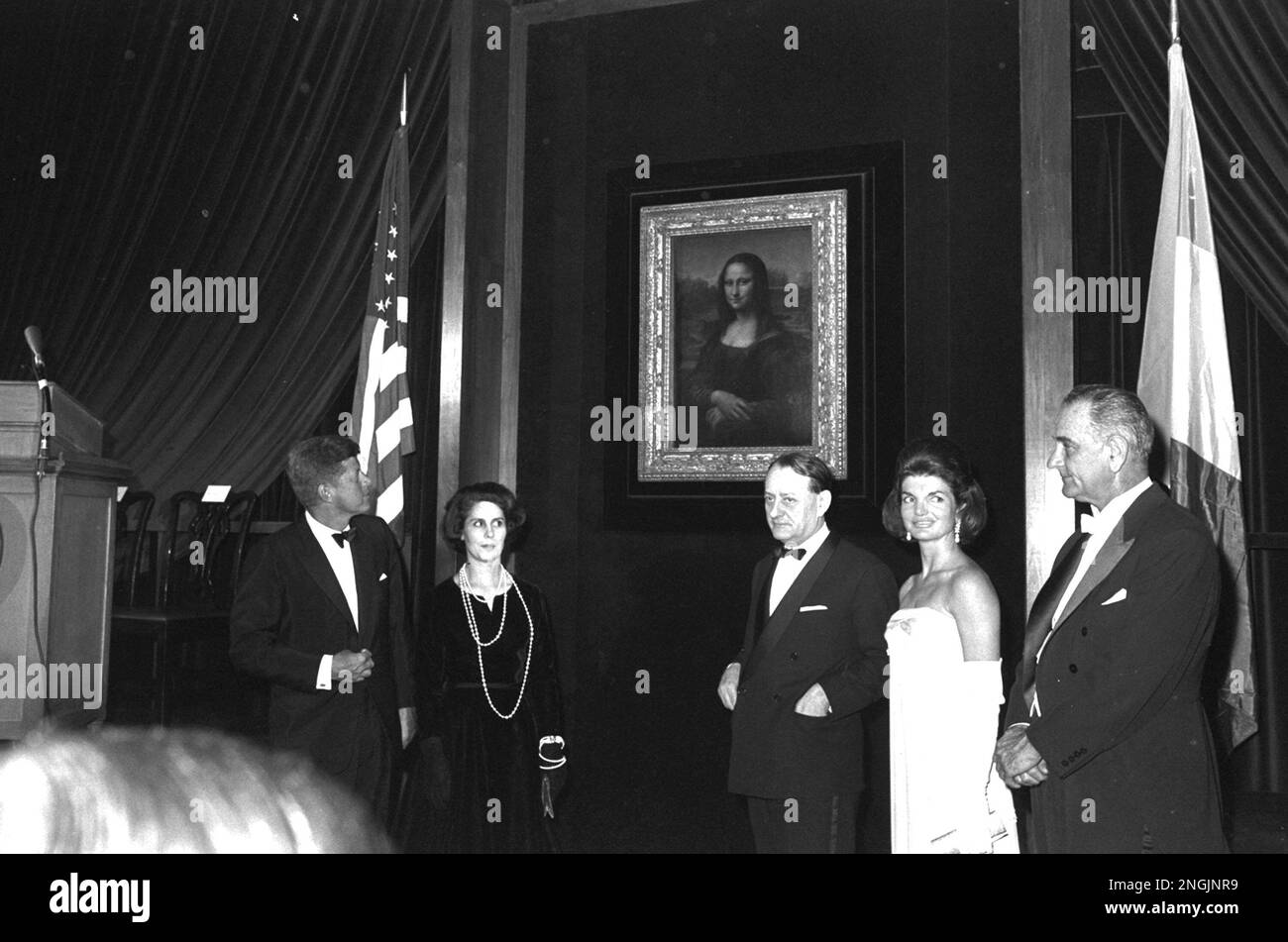 President Kennedy views the famous Mona Lisa, a painting by Leonardo da ...