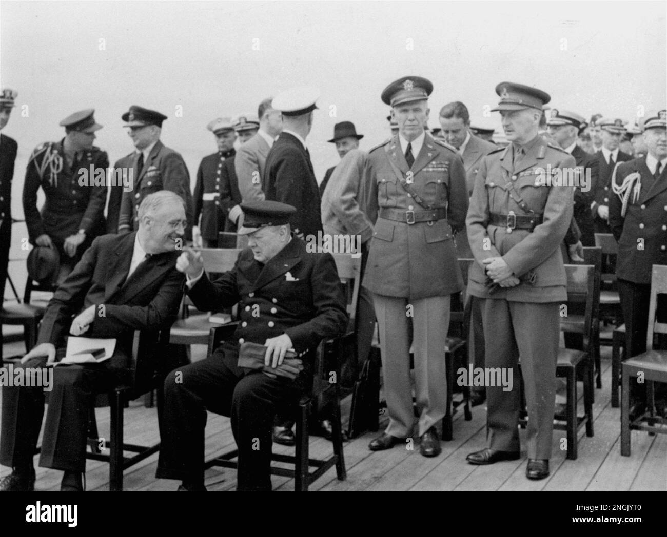 Franklin Delano Roosevelt and Sir Winston Churchill chat aboard HMS ...