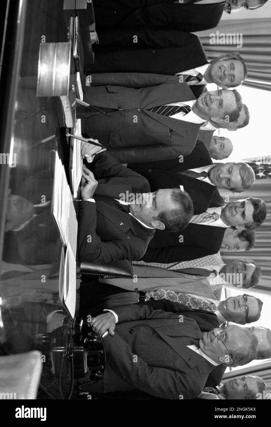 Richard Nixon signs a bill July 12, 1974, in the White House, giving ...