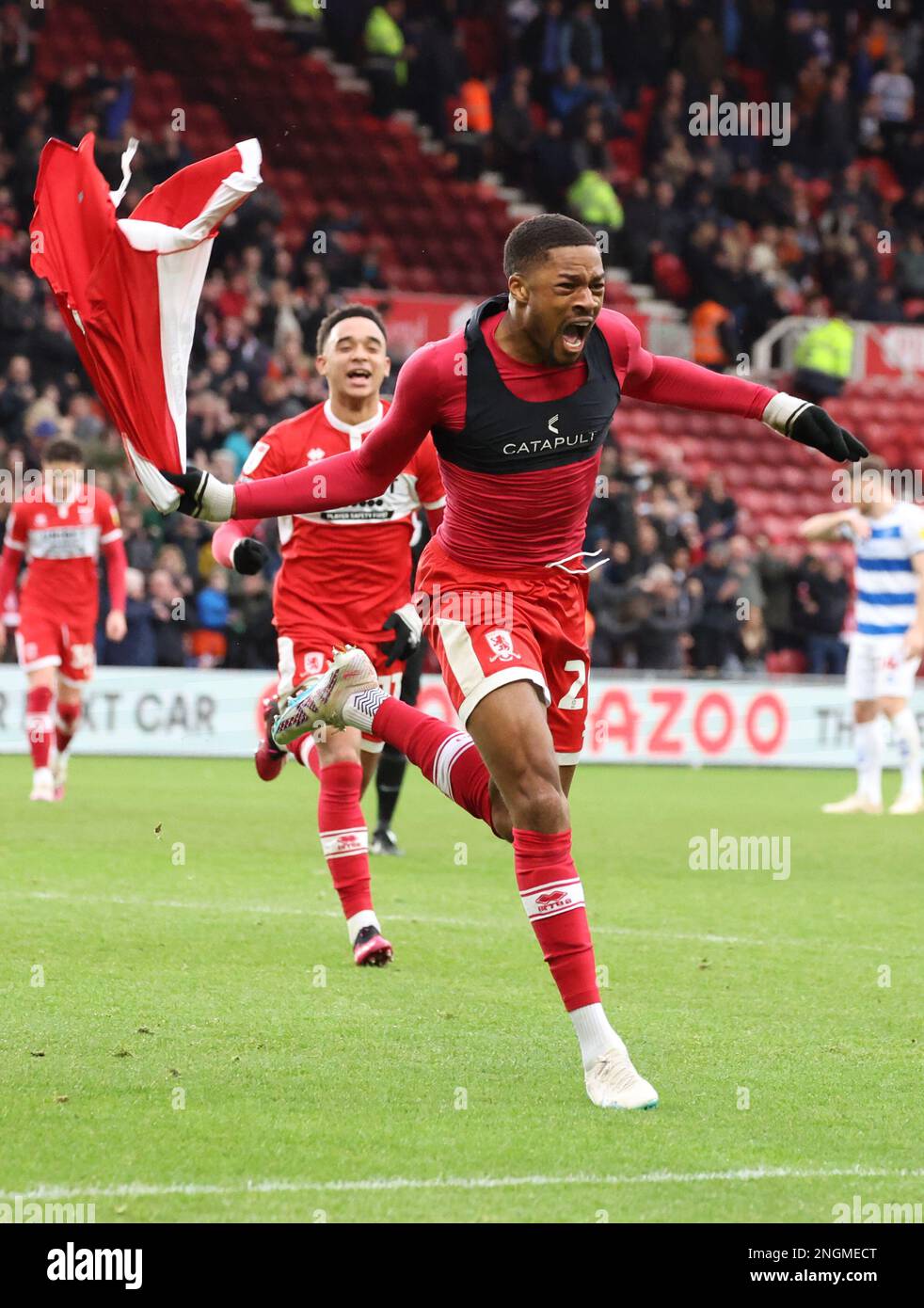 Chuba Akpom of Middlesbrough feiert Treffer beim Sky Bet Championship ...