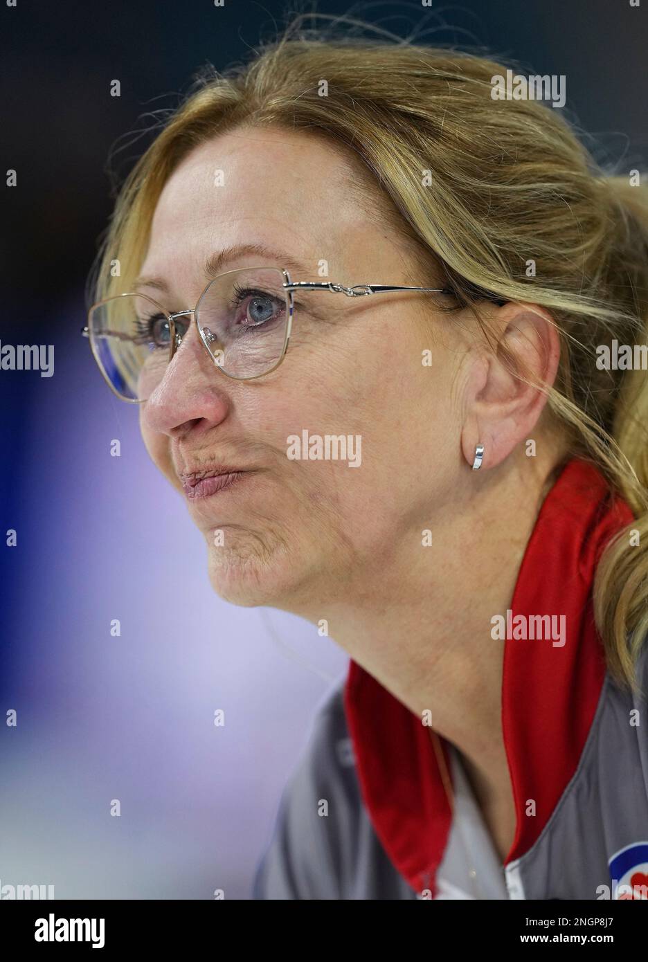 Northwest Territories fourth Jo-Ann Rizzo reacts after her shot while ...