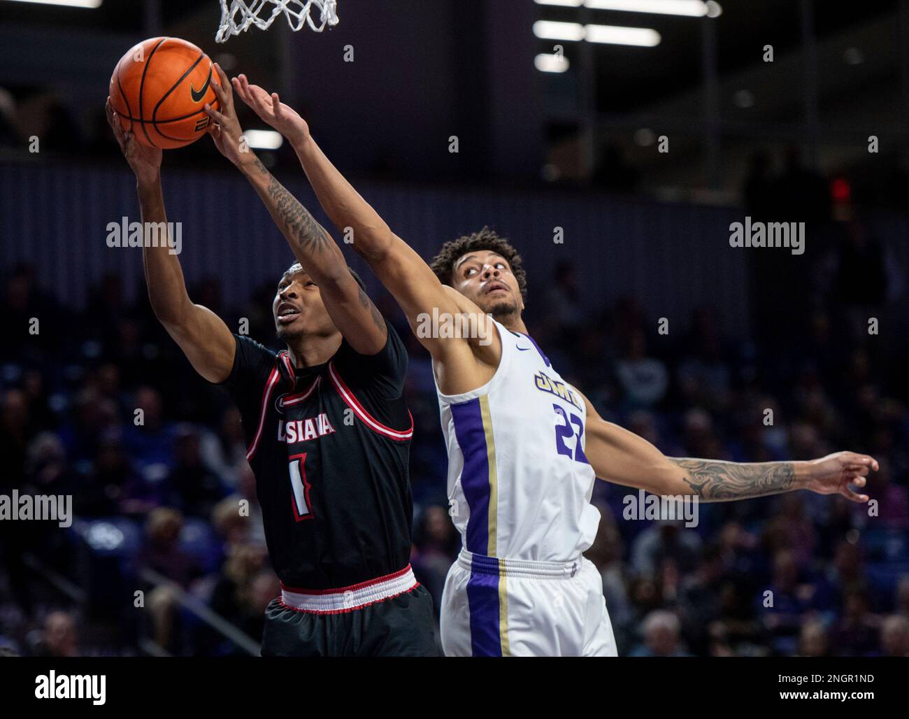 James Madison forward Julien Wooden (22) goes up for a rebound against ...