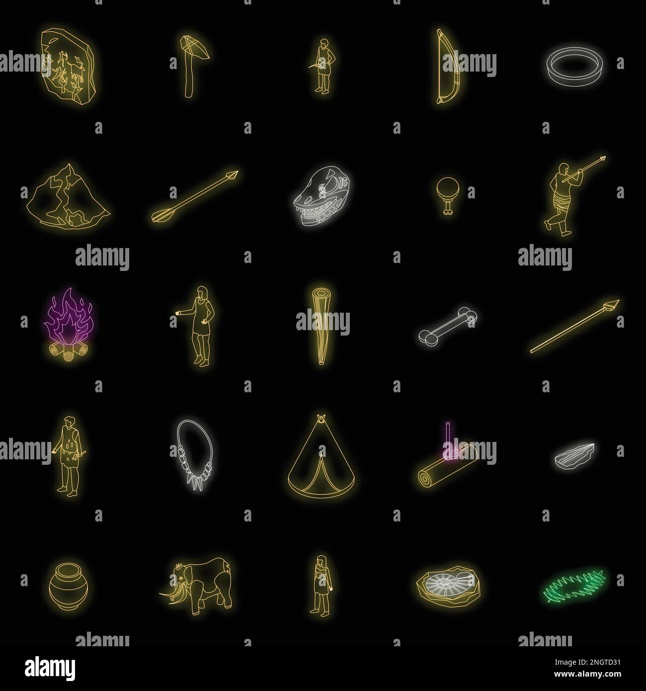 Symbole aus der Steinzeit gesetzt. Isometrischer Satz von ... Symbole aus der Steinzeit gesetzt. Isometrischer Satz von ...
