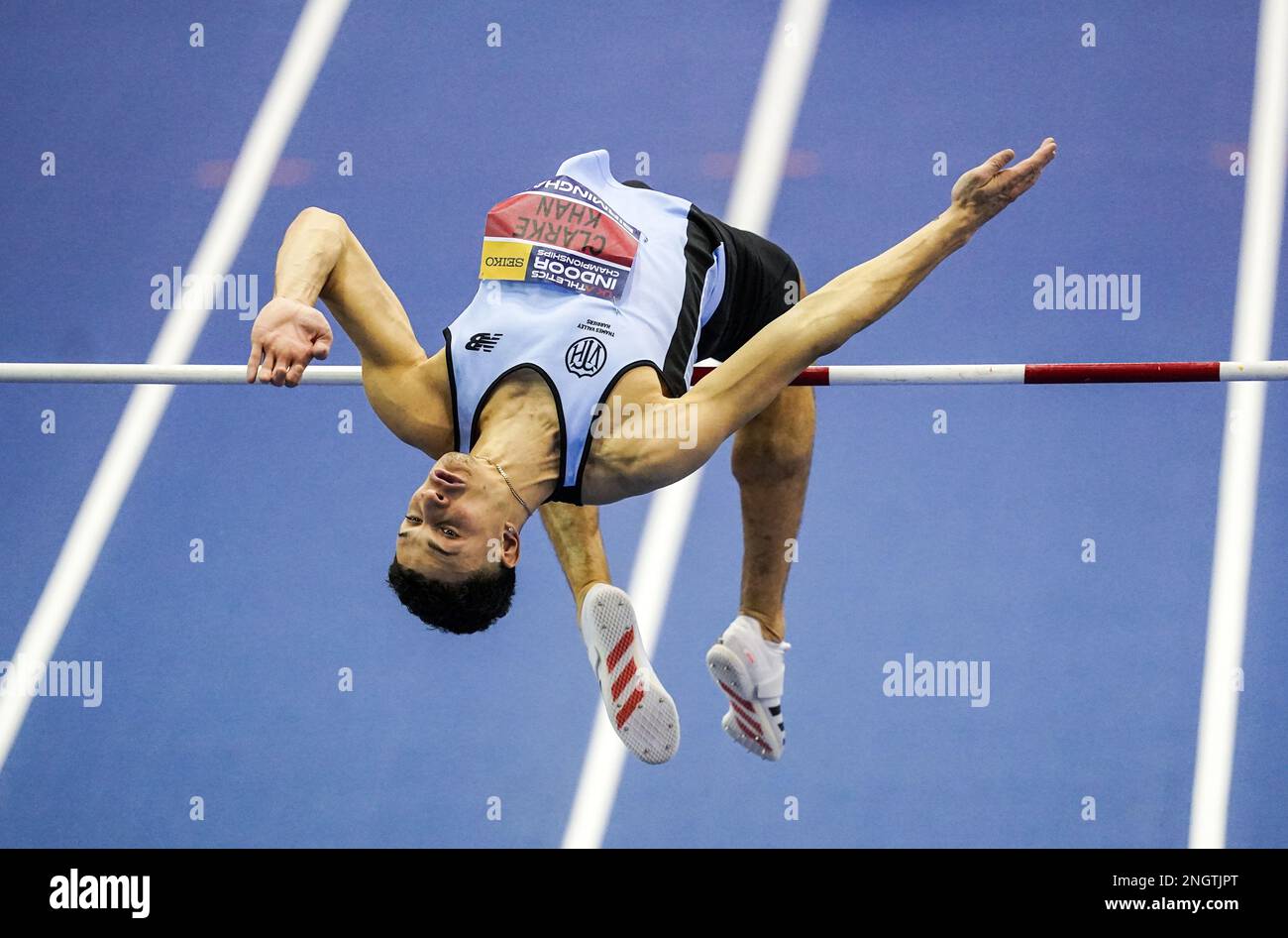 Joel Clarke-Khan beim High Jump Final der Herren am zweiten Tag der ...