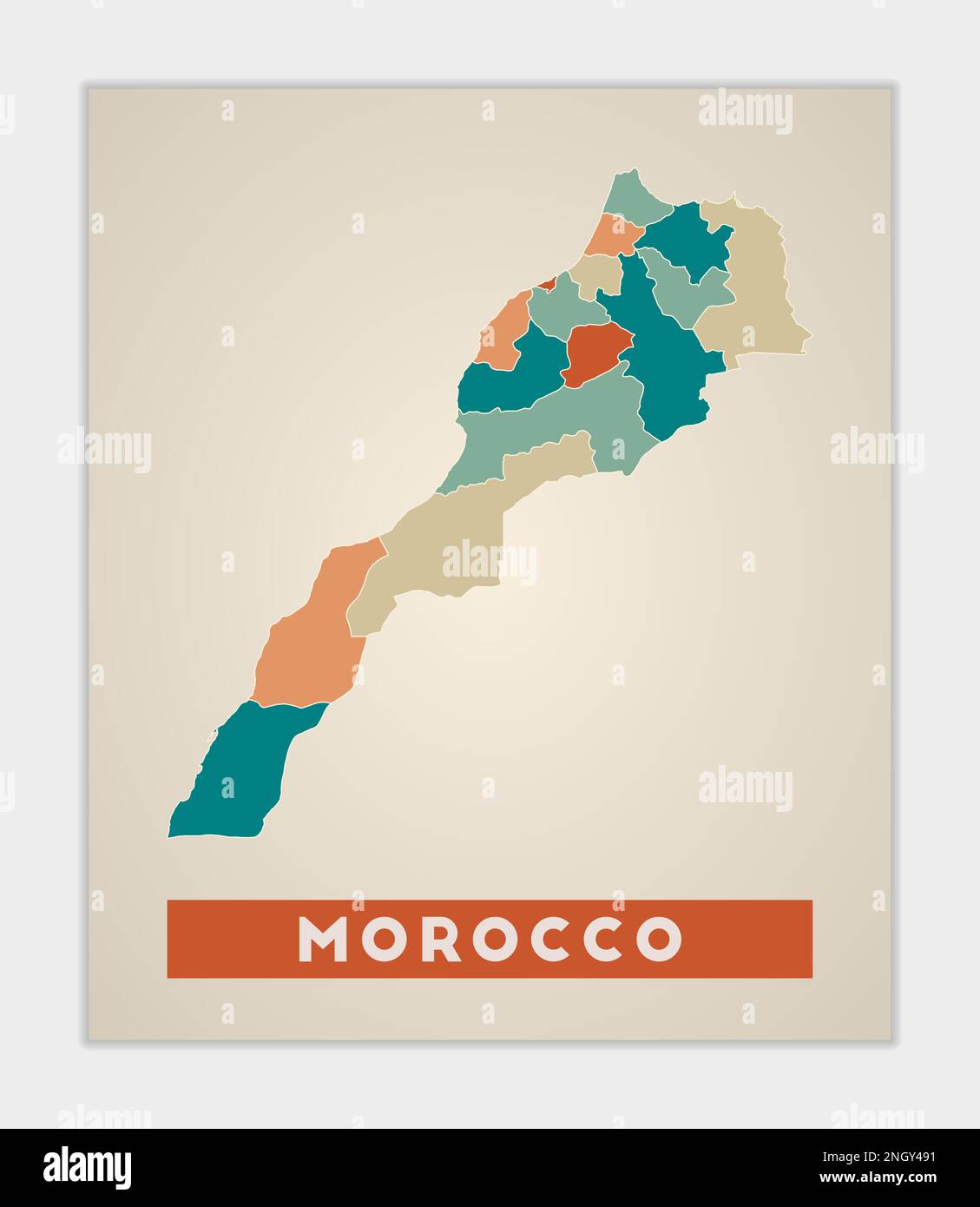 Marokko-Poster. Landkarte mit bunten Regionen. Form Marokkos mit Ländername. Moderne ...