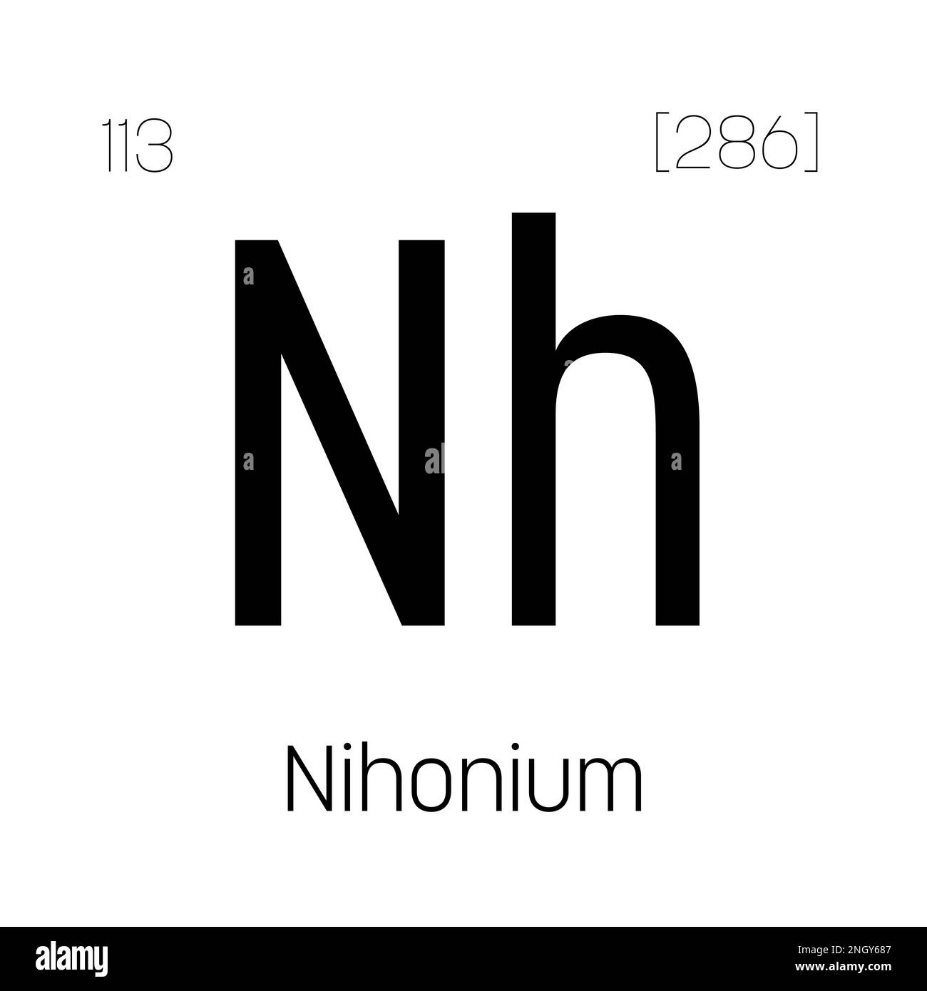 Nihonium, NH, Periodenelement mit Name, Symbol, Atomzahl und Gewicht ...