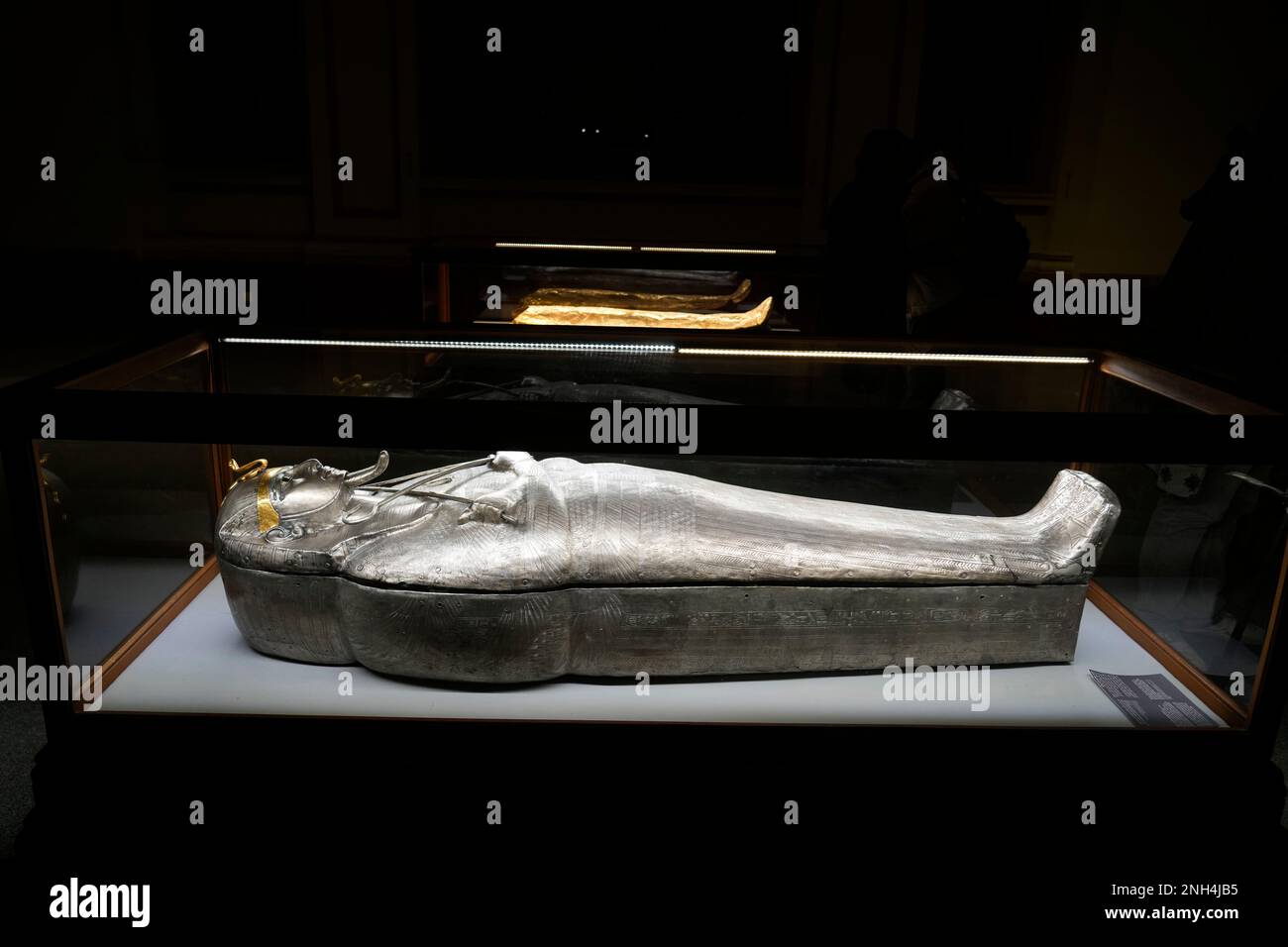 The silver coffin of king Psusennes I, is displayed at the Egyptian ...