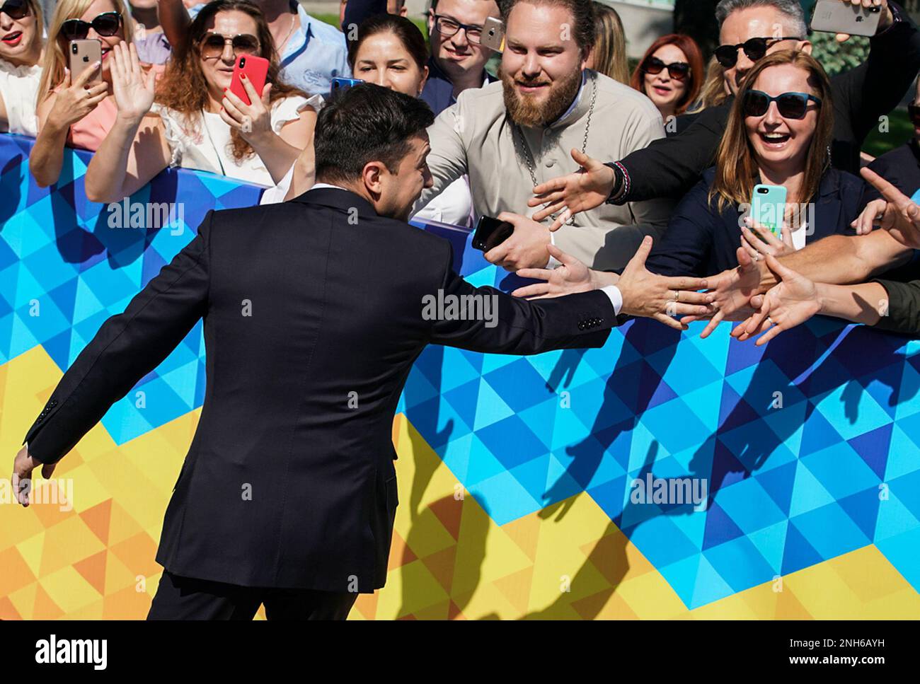 FILE - Ukrainian President-elect Volodymyr Zelenskyy greets supporters ...